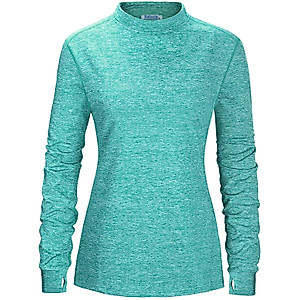 Fulbelle Cold Weather Thermal Fleece Running Gear Women, Winter Mock Neck Workout Top T-Shirts Long Sleeve Thumb Hole Lounge Fall Fashion Ladies Casual Blouses Sweatshirt Pullover Green Small