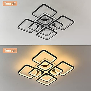 Siittoo Modern Ceiling Light Fixture, Dimmable LED Flush Mount Ceiling Chandelier Lighting with Remote, 8-Rectangle Acrylic Ceiling Lamp Fixture for Living Dining Room Bedroom (96W,Black,White)