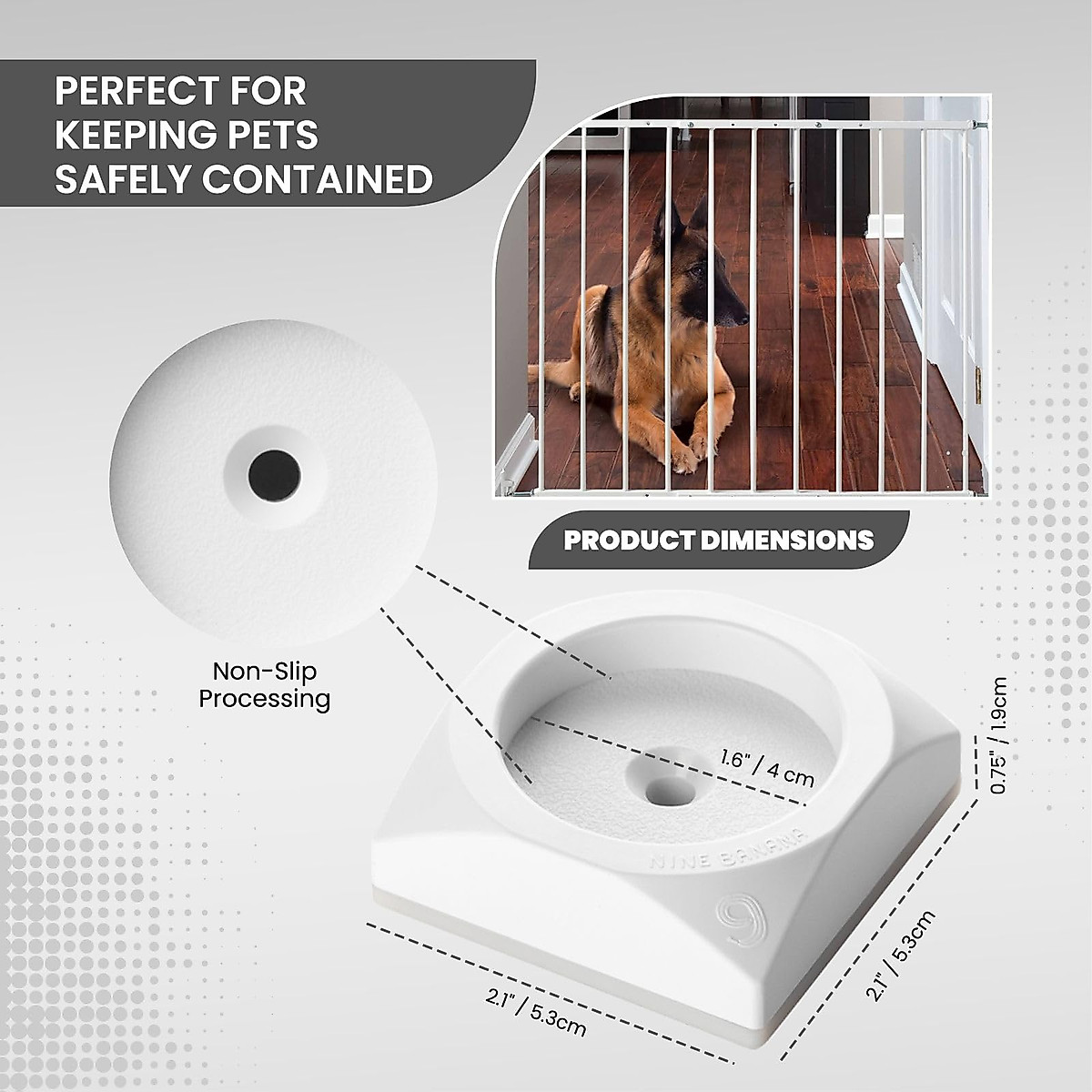 NINE BANANA 1st Nonslip Sturdy & Stylish Matte White Square Gate Wall Protector (4 Pack x 1Set) - Safety Wall Pads for Child Dogs Pet Gates, Doorways, Stairs, Gates with Door