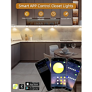 MATICOD Under Cabinet Lights Plug in Dimmable White LED Under Cabinet Lighting, Bluetooth Smart APP Remote Control Closet Lights Kitchen Lights, Under Counter Lights for Kitchen, Cabinet