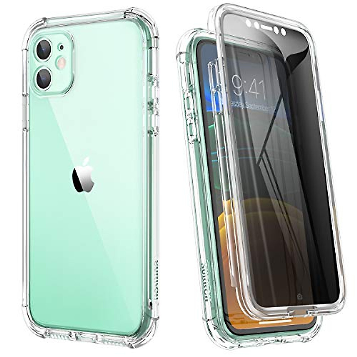 SURITCH Clear Case for iPhone 11, 【Privacy Screen Protector】【Edge to Edge】 Anti Spy Film Full Protection Hard Cover Hybrid TPU Bumper Rugged Case Anti Scratch Shockproof for iPhone 11 6.1"(Clear)