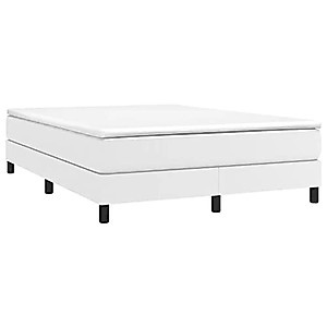 vidaXL Box Spring Bed Frame Home Indoor Bedroom Bed Accessory Wooden Upholstered Double Bed Base Furniture White 59.8"x79.9" Queen Faux Leather