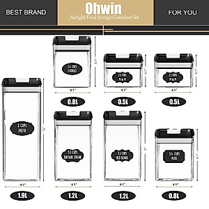 Zymise AMAHLE Ohwin 7 Pcs Airtight Food Storage Container Set - Kitchen & Pantry Organization Containers - Labels & Chalk Marker - BPA Free Clear Plastic Kitchen and Pantry Organization Containers
