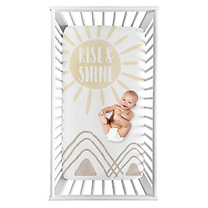 Sweet Jojo Designs Boho Desert Sun Girl or Boy Fitted Crib Sheet Baby or Toddler Bed Nursery Photo Op - Gold and Taupe Bohemian Watercolor Mountains Southwest Nature Outdoors Minimalist Rise and Shine