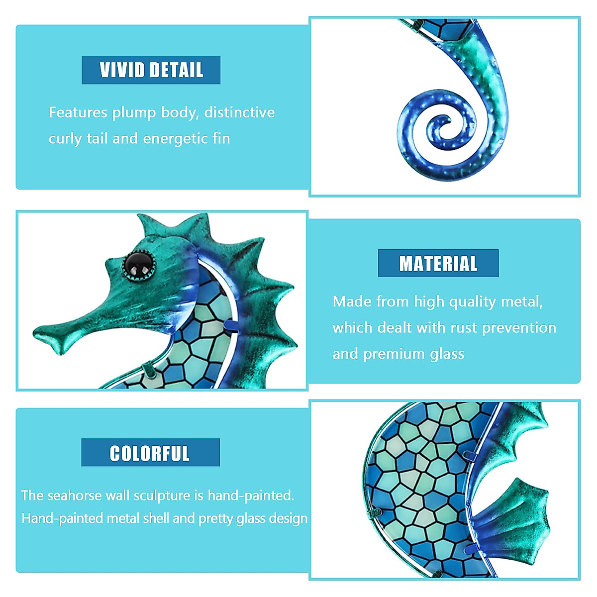 HONGLAND 2 Pack Metal Wall Art Seahorse Wall Decor Coastal Wall Sculptures Beach Theme Wall Decoration for Home,Garden,Fence 12 inch