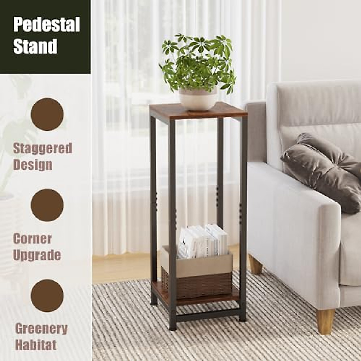 VonDream Tall Plant Stands Indoor, 2 Tier Pedestal Stand, Corner Plant Stands for Indoor Plants Multiple, Small Side Table for Indoor Plants, Tall Plant Table