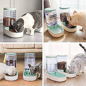 Automatic Dog Cat Feeder and Water Dispenser Gravity Food Feeder and Waterer Set with Pet Food Bowl for Small Medium Dog Puppy Kitten, Large Capacity 1 Gallon x 2