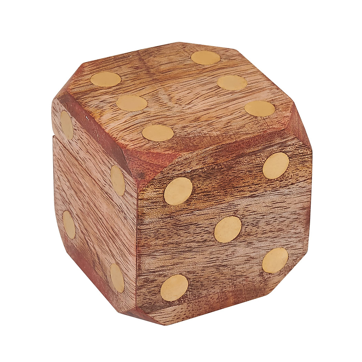 Asiatic Craft Dice Box Game Set Comes with 5 Dices - Wooden Brass Inlay Holder Roller Storage Protect Rolling Standing Display Counters Mini Travel Board Coffee Table