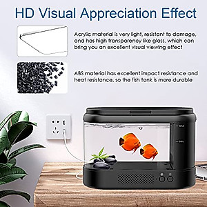 AQQA Aquarium Kit 1.8 Gallon Small Betta Fish Tank with Adjustable LED Lighting (9 Colors) Internal Filter Pump and Air Purification Aromatherapy Function for Home Office (Black)
