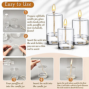 Sumind 3 Pieces Clear Empty Glass Candle Jars Refillable Oil Candle Containers Oil Candle Vessels Liquid Candleholders, 3 Sizes, Cotton Wick and Holder Included
