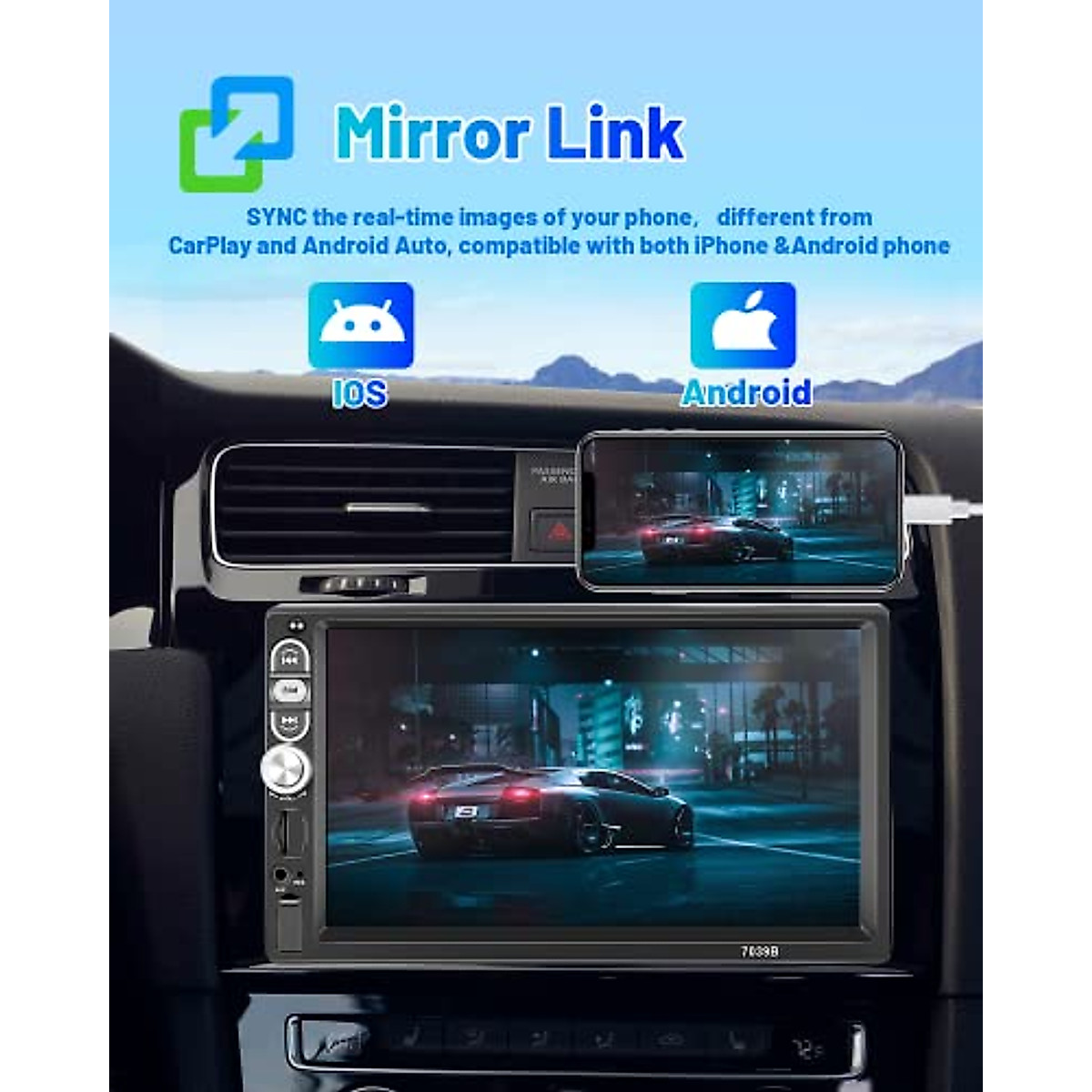 Apple CarPlay Head Unit Single Din Touchscreen Car Stereo with Bluetooth and Backup Camera 7 Inch Car Radio with Android Auto Mirror Link USB Charging & FM AUX TF