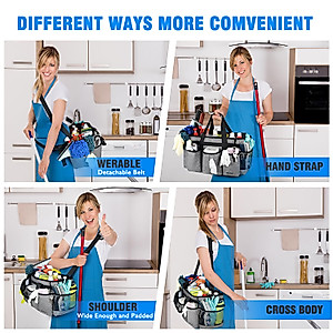 Large Wearable Cleaning Caddy Bag, Cleaning Caddy Supplies Organizer with Handles for Cleaners & Housekeeper, Under Sink & Car Cleaning Tool Organizers Bag with Adjustable Shoulder Strap&Waist Belt
