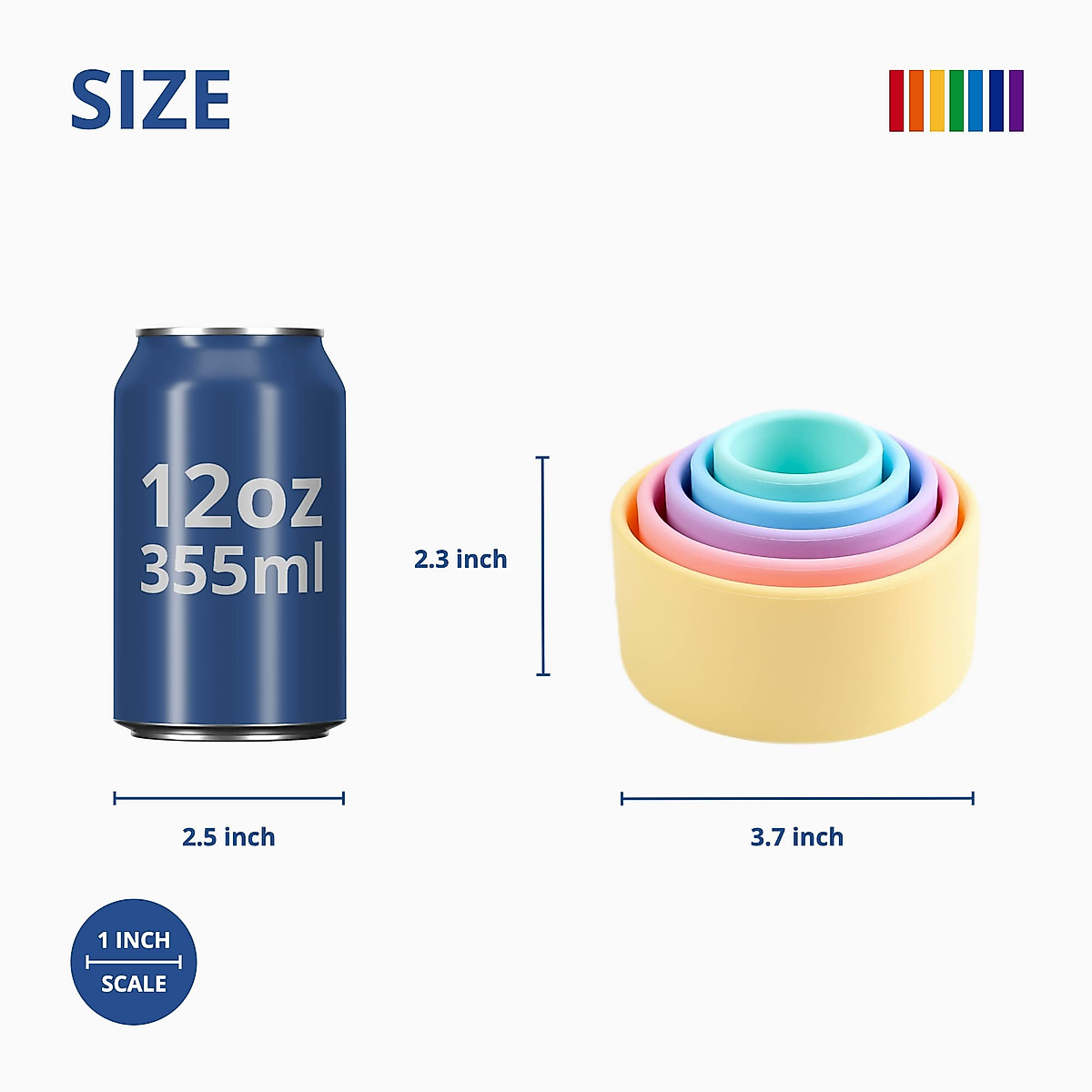 BLUE GINKGO Silicone Stacking Cups – Nesting & Sensory Stacking Toy for Toddlers | Open-Ended Montessori Toy with 5 Cups (Pastel Colors)