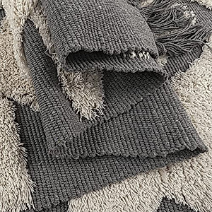 LEEVAN Bathroom Rug 2' x 3' Cotton Moroccan Kitchen Throw Rugs Grey Accent Geometric Tufted Doormat with Tassels Woven Farmhouse Small Area Rug Tribal Machine Washable Rug for EntryWay Hallway