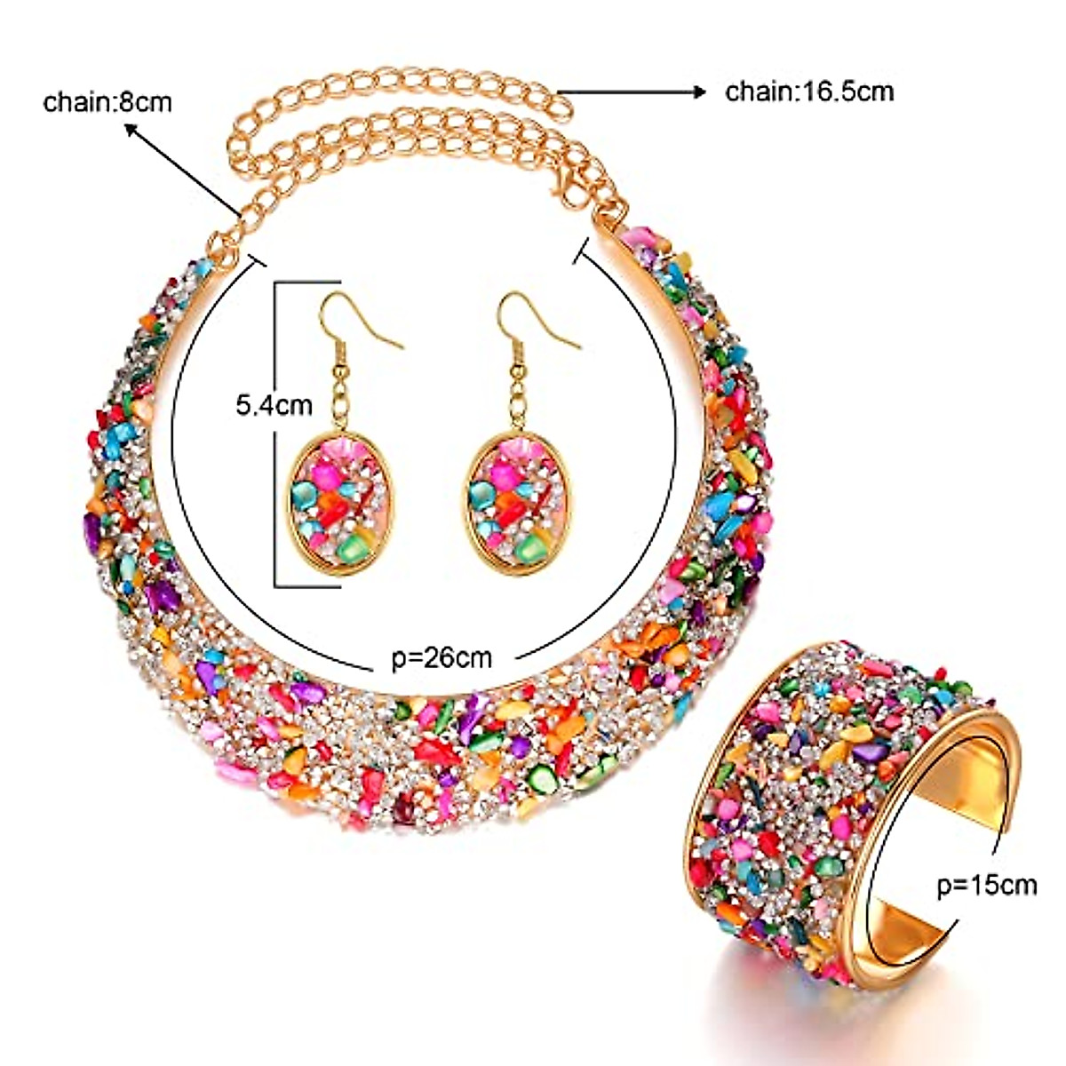 K-toobeely 3pcs Colorful Stone Rhinestone Collar Gold Metal Necklace Sets For Women Bib Choker Collars Necklaces Jewelry Accessories