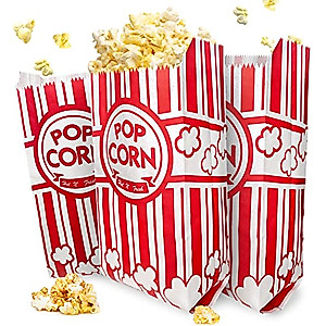 YESMONA 200 Pcs Paper Popcorn Bags, Popcorn Container Red and White Concession Stand Supplies Movie Theme Party Supplies Popcorn Holder