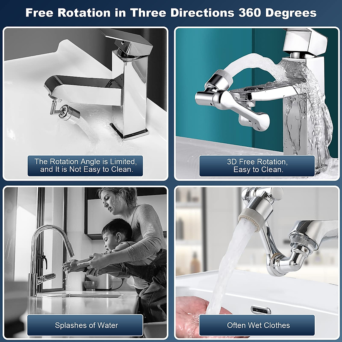 Edulnke 1080° Swivel Faucet Extender, Multifunctional 1080 Degree Rotating Robotic Arm Extension Faucet Aerator, Bigger Angle Splash Filter Faucet Extender Universal Model for Kitchen/Bathroom Sink