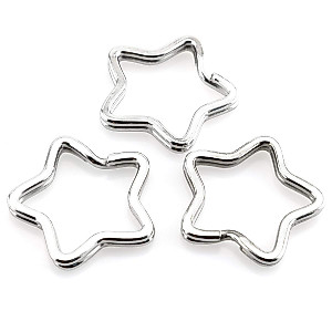Heyous 10pcs Creative Flat Key Ring Silver DIY Metal Key Holder Keyring Keychain Hoop Loop Star Shape