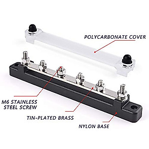 MNJ Motor 4 Terminal Bus Bar & Cover Ground Distribution Block - Car Boat Marine Power Distribution Terminal Block
