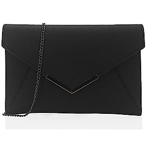 Dexmay Women Envelope Clutch Handbag Medium Saffiano Leather Foldover Clutch Purse Black