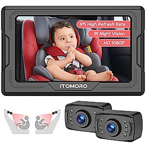 Itomoro Baby Car Camera HD 1080P Dual-Channel Display Car Baby Camera with 2 IR Night Vision Camera, Easily Install 4.3'' Car Camera for Baby with Crystal Clear Wide View for Rear Facing Seat