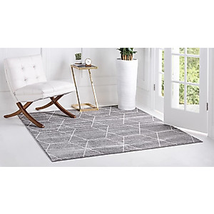 Unique Loom Trellis Frieze Collection Area Rug - Geometric (4' Square, Light Gray/ Ivory)
