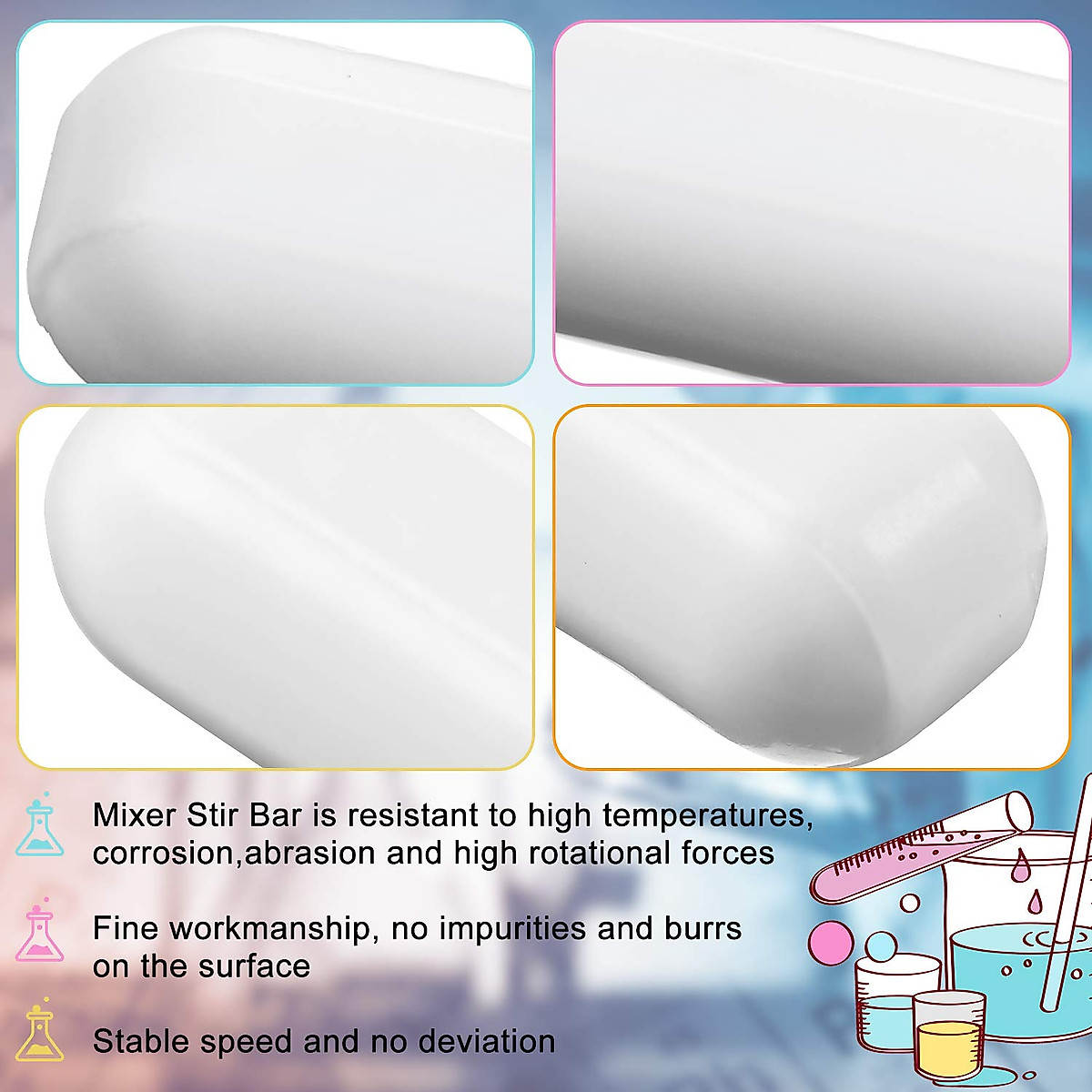 Weewooday PTFE Magnetic Stirrer Mixer Stir Bar Set, White Color, Stir Rod Magnetic, Laboratory Bar, Stir Plate Bar, Stir Plate Magnet Stick(8 Pieces,25 mm/ 1 Inch and 30 mm/ 1.18 Inch)