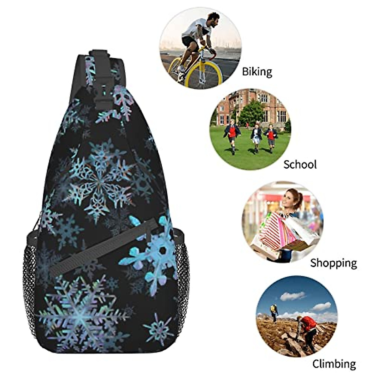 JSHXJBWR Christmas Snowflakes Chest Bags Winter Holiday Xmas Crossbody Sling Bag Travel Hiking Backpack Casual Shoulder Daypack For Women Men