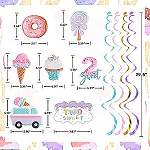 20Pcs Ice Cream Two Sweet 2nd Birthday Party Supplies, Ice Cream and Donut Party Hanging Swirl Decorations, Summer Ice Cream Party Hanging Streamer for Ice Cream Baby Second Birthday Donut Theme Party