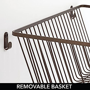mDesign Metal Wire Wall Mounted Storage Organizer Basket Bin for Kitchen, Bedroom, Bathroom - Mountable Hanging Organization in Pantry, Closet, and Cabinet - Unity Collection - Bronze