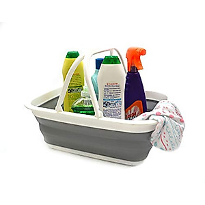 SAMMART 9.2L (2.37Gallon) Collapsible Tub with Handle - Portable Outdoor Picnic Basket/Crater - Foldable Shopping Bag - Space Saving Storage Container (Grey & Orange, 2)