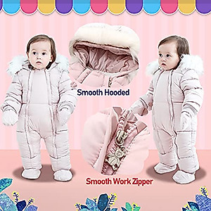 Baby Girls Winter Snowsuit Thicken Onesie Fleece Hooded Long Sleeve Down Coat Newest Baby Romper for 18-24 Months Girls Pink（A1）