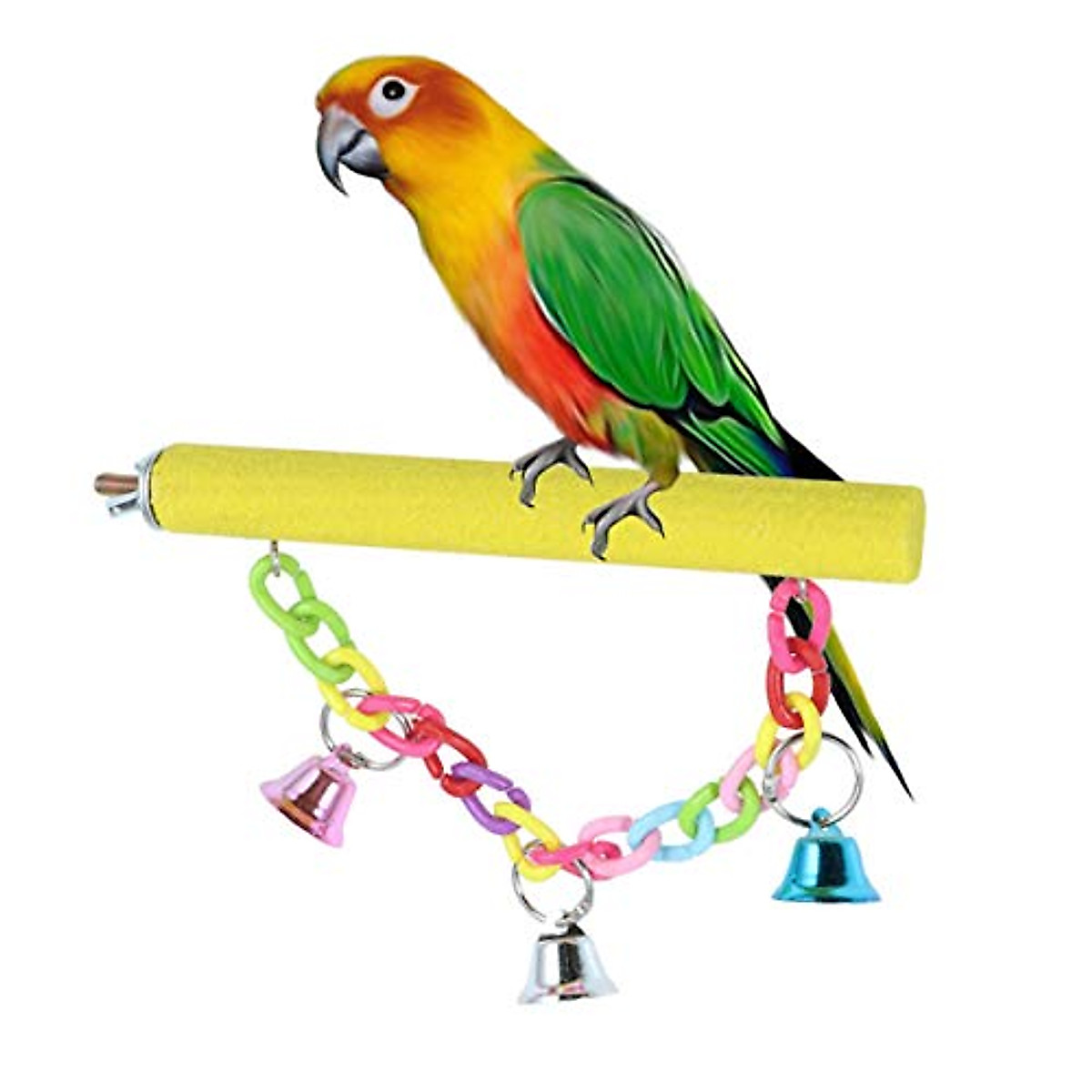 POPETPOP Bird Perch Nail File-2 Pcs Parrot Perches Bird Stand Hanging Bird Perch with Colorful Bells for Small Medium Birds Cockatiel Parakeet Conure Cage Accessory