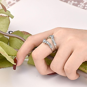 Wuziwen Wedding Guard Ring Enhancers for Engagement Rings Womens CZ 925 Sterling Silver Size 5-12 (Silver, 7)