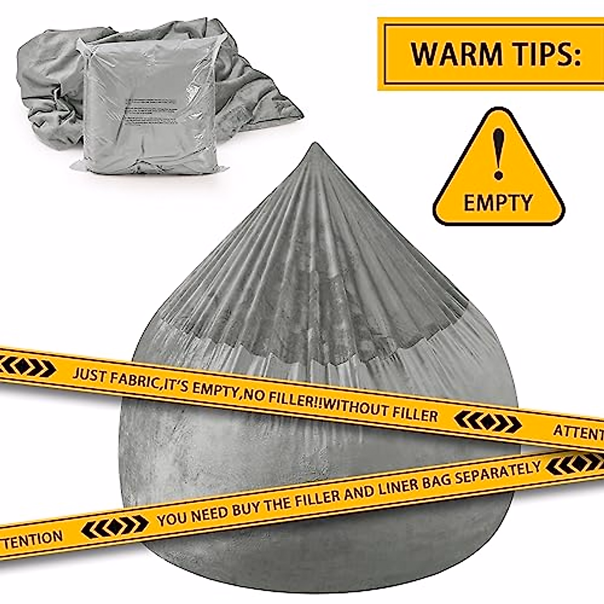 XIECUVA Bean Bag Chair Cover (Not A Full Bean Bag), Large Round Soft Fluffy Ultra-Fine Fiber Velvet Sofa Bed Cover, Lazy Sofa Bed Cover, 6ft Light Drey (Cover Only, No Filler)