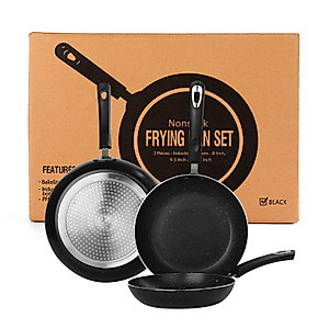 HooJay Nonstick Frying Pan Set-3-Pieces Skillet Set Induction Compatible,8 Inch,9.5 Inch and 11 Inch