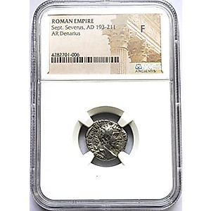 IT 193-211 AD Ancient Imperial Rome, Emperor Septimius Severus Antique Roman Silver Coin Denarius Fine NGC
