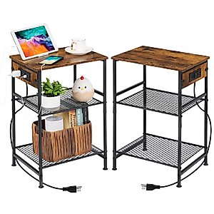 SEHERTIWY Nightstand with Charging Station, Nightstands Set of 2, Side Tables Living Room, Bed Side Table/Night Stand, 3-Tier End Tables with USB Ports and Power Outlets