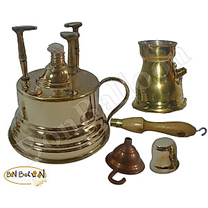 Al Bramony Brass Greek Turkish Coffee Maker Burner Table Top Tabletop With Brass Handle Arabian Solid Large Size Hand Hammered Handmade Egyptian Decanter+ Pot Ibrik Size N02 (Capacity 2 Cup)