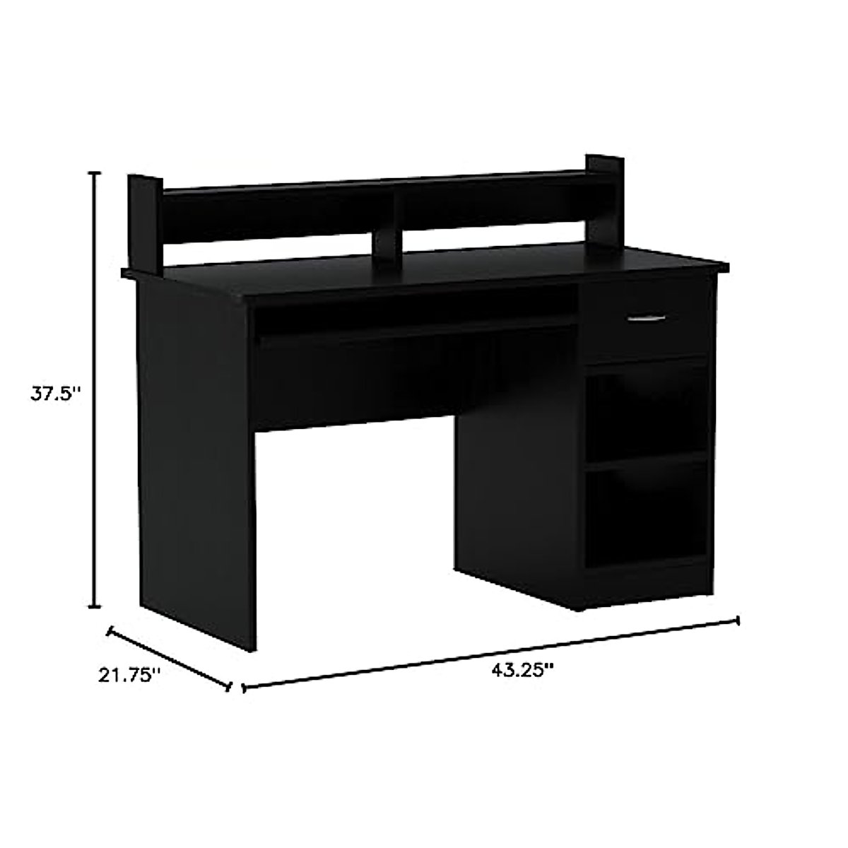 OneSpace Essential Computer Desk, Hutch with Pull-Out Keyboard, Black