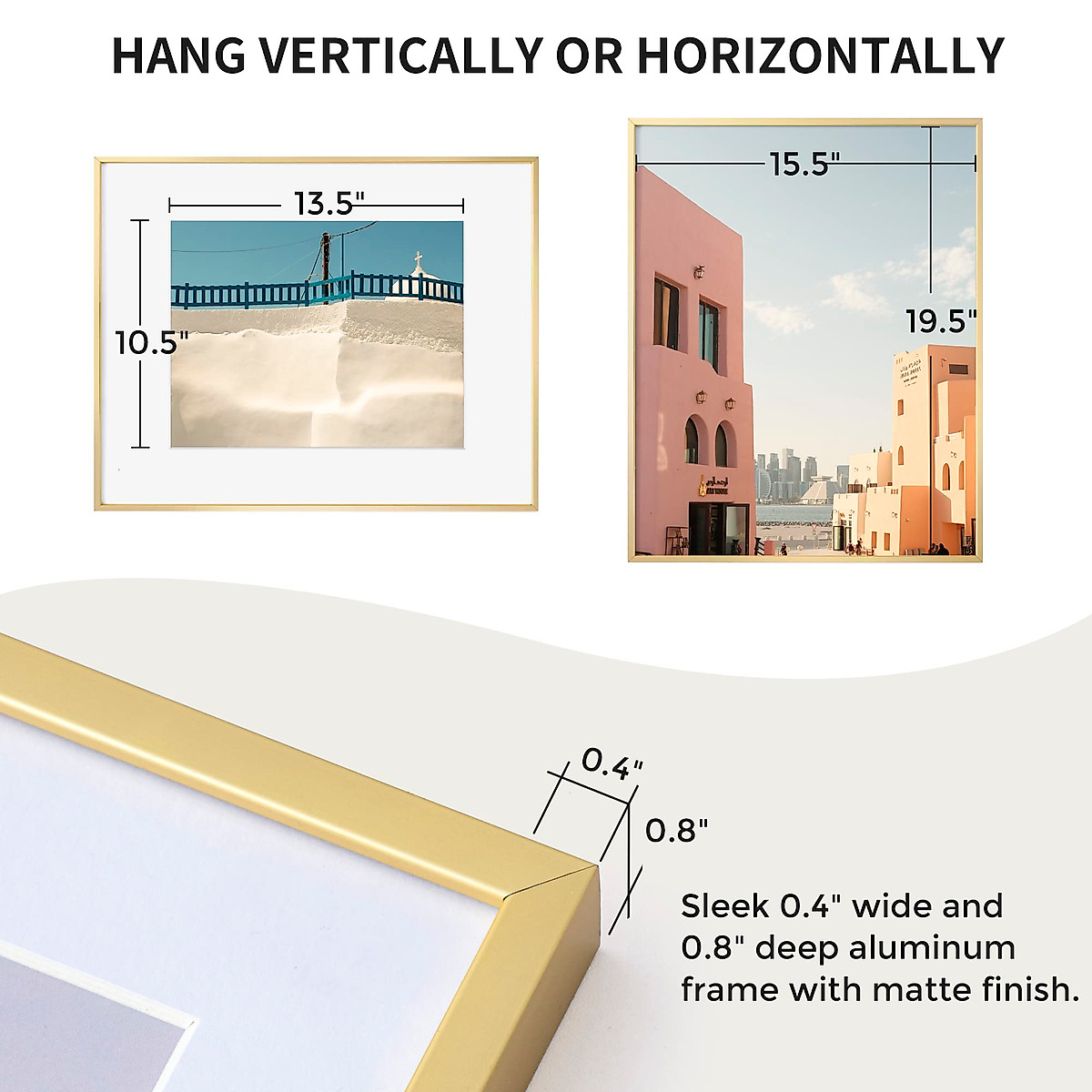 16x20 Metal Picture Frame with 11x14 Mat, Brushed Aluminum Finish, Tempered Glass Front, and Attached Hanging Hardware(Gold, Pack of 1)
