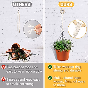 6 Pack Connectable Macrame Plant Hanging Extenders- Durable Rope Plant Hanger Extender with Wooden Ring Handmade Woven Plant Basket Extender for Indoor Outdoor Plant Pot Holder Home Decoration (Beige)