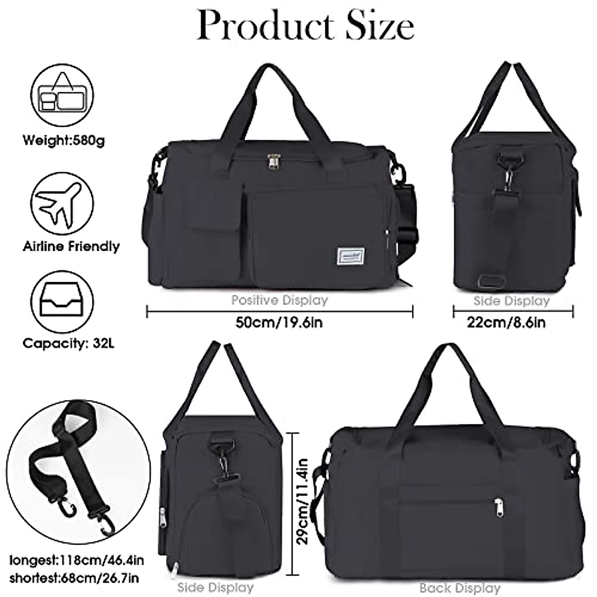 Womens travel bags, travel large capacity, sports Gym Bag, weekender carry on for women, Travel Duffel Bag with Shoes Compartment, Gym Tote Bag for Travel, Training Handbag, Yoga,Sport Bag