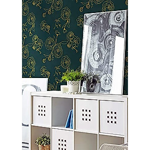 Safiyya Removable Wallpaper Floral Peel and Stick Wallpaper Gold and Teal Contact Paper for Cabinets Boho Wallpaper Contact Paper Peel and Stick Flower Contact Paper for Walls Vinyl Rolls 78.7"x17.3"