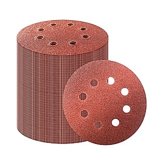 Seayoon 100 PCS 5 Inch Sanding Discs, 8 Hole Hook and Loop Sandpaper 60 80 120 180 240 320 400 Assorted Grits Sand Paper for Random Orbital Sander