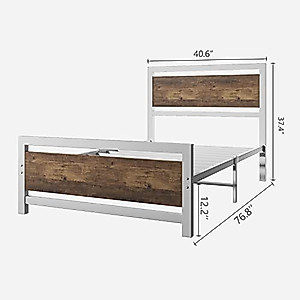 HOMBCK White Twin Bed Frame with Headboard, White Metal Bed Frame Twin with Heavy Duty Slats, Twin Bed Frame No Box Spring Needed, Easy Assembly, White