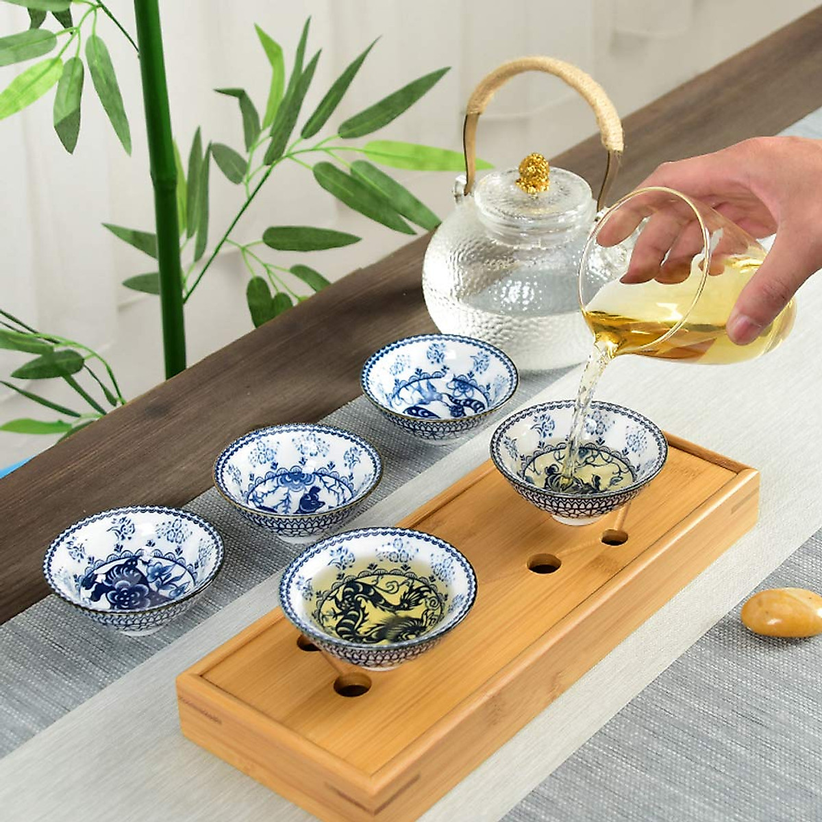 Woonsoon Set of 12 Chinese Zodiac Signs Handmade Kungfu Tea Cup 2.8 oz/80 ml,Bone China Blue and White Tea Cups,Ceramic Tea Mugs Without Handles