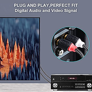 J&D Dual 1/4 inch TS to Dual RCA Stereo Audio Interconnect Cable, Gold Plated Audiowave Series 2X 6.35mm Male TS to 2 RCA Male Stereo Audio Adapter with PVC Shelled Housing and Nylon Braid, 6 Feet