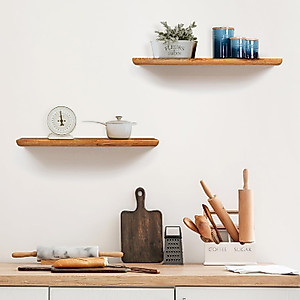 Floating Shelves for Wall - Solid Pine Wood Wall Shelf - Bathroom Shelves - Wall Shelves for Bedroom Living Room - Floating Shelf for Wall Mounted Shelves -24x6.7x1.2 inch- Set of 2 (Walnut Color)