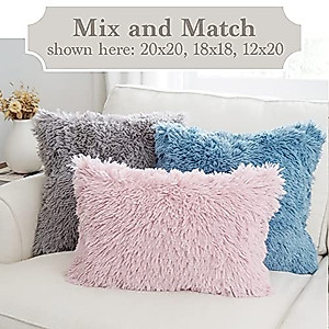 The Connecticut Home Company Shag Throw Blanket and Throw Pillow Case Set of 2, Both in Slate Blue, Sherpa Reversible Blanket is Size 65x50 and Pillow Cases are Size 16x16, 2 Item Bundle